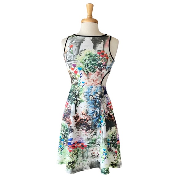 Just Love | Dresses | Garden Print Dress With Cutaway Sides Trees ...